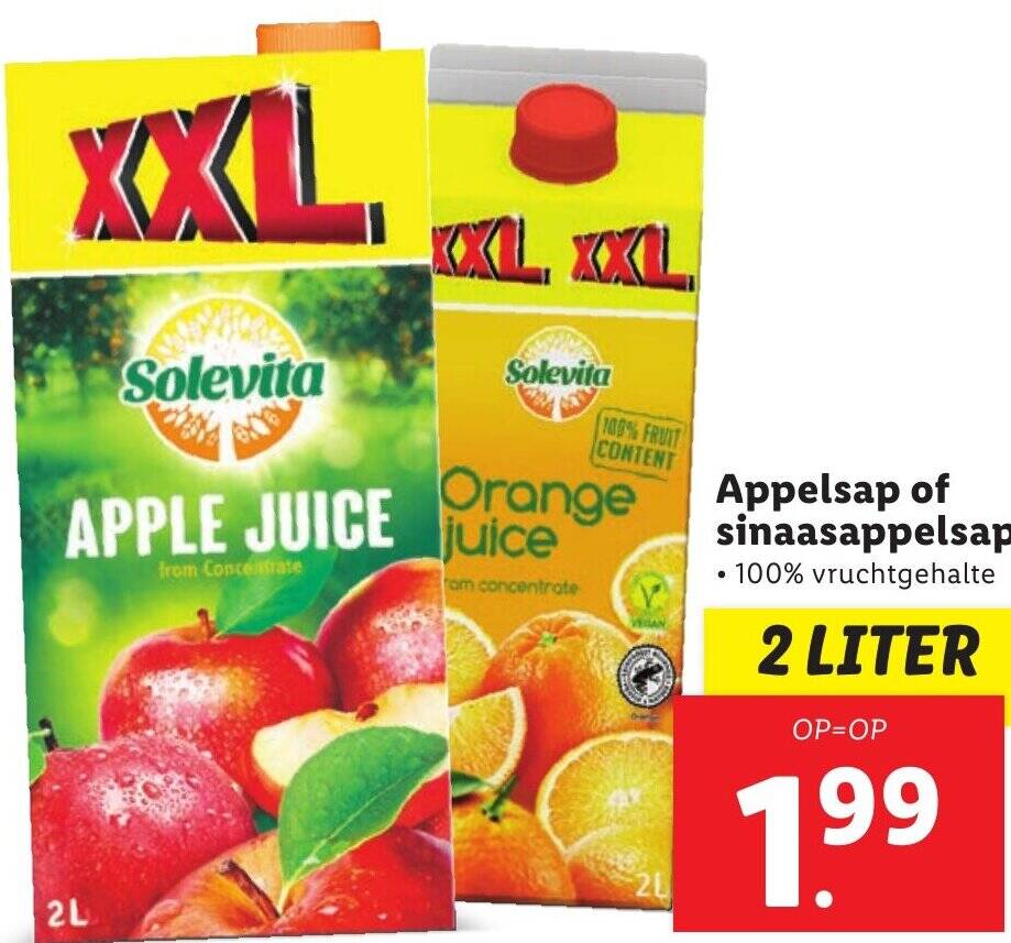 Appelsap of sinaasappelsap 2liter 2 liter aanbieding bij Lidl
