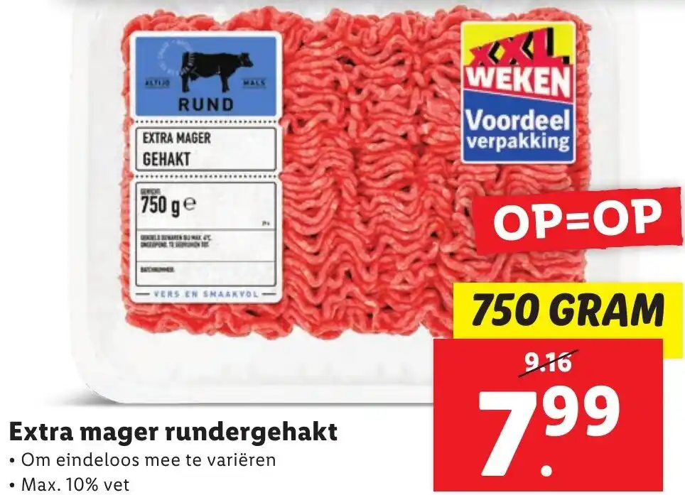 Extra mager rundergehakt 750g aanbieding bij Lidl
