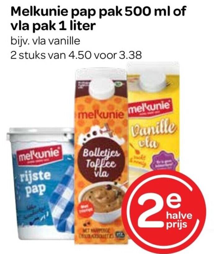 Melkunie pap pak 500 ml of vla pak 1 liter aanbieding bij Spar