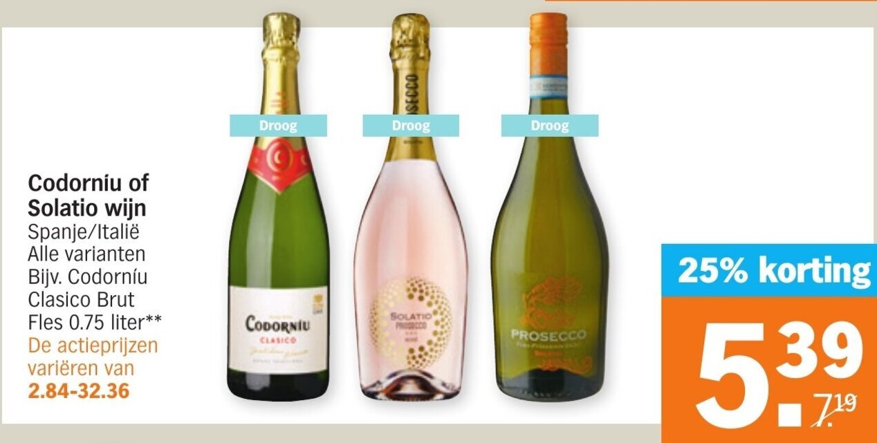 Codorniu of solatio wijn 0,75 liter aanbieding bij Albert Heijn