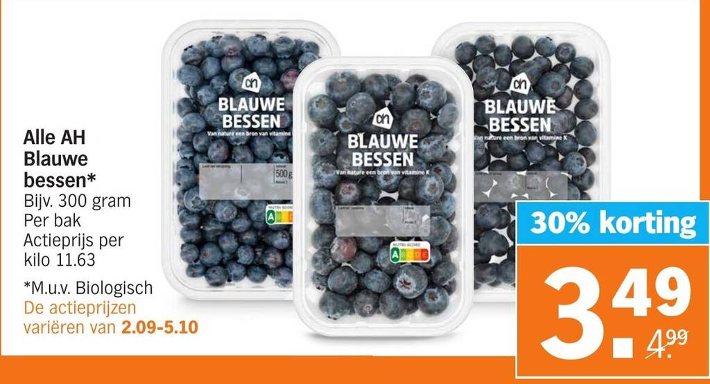 Alle blauwe bessen 300 gram aanbieding bij Albert Heijn