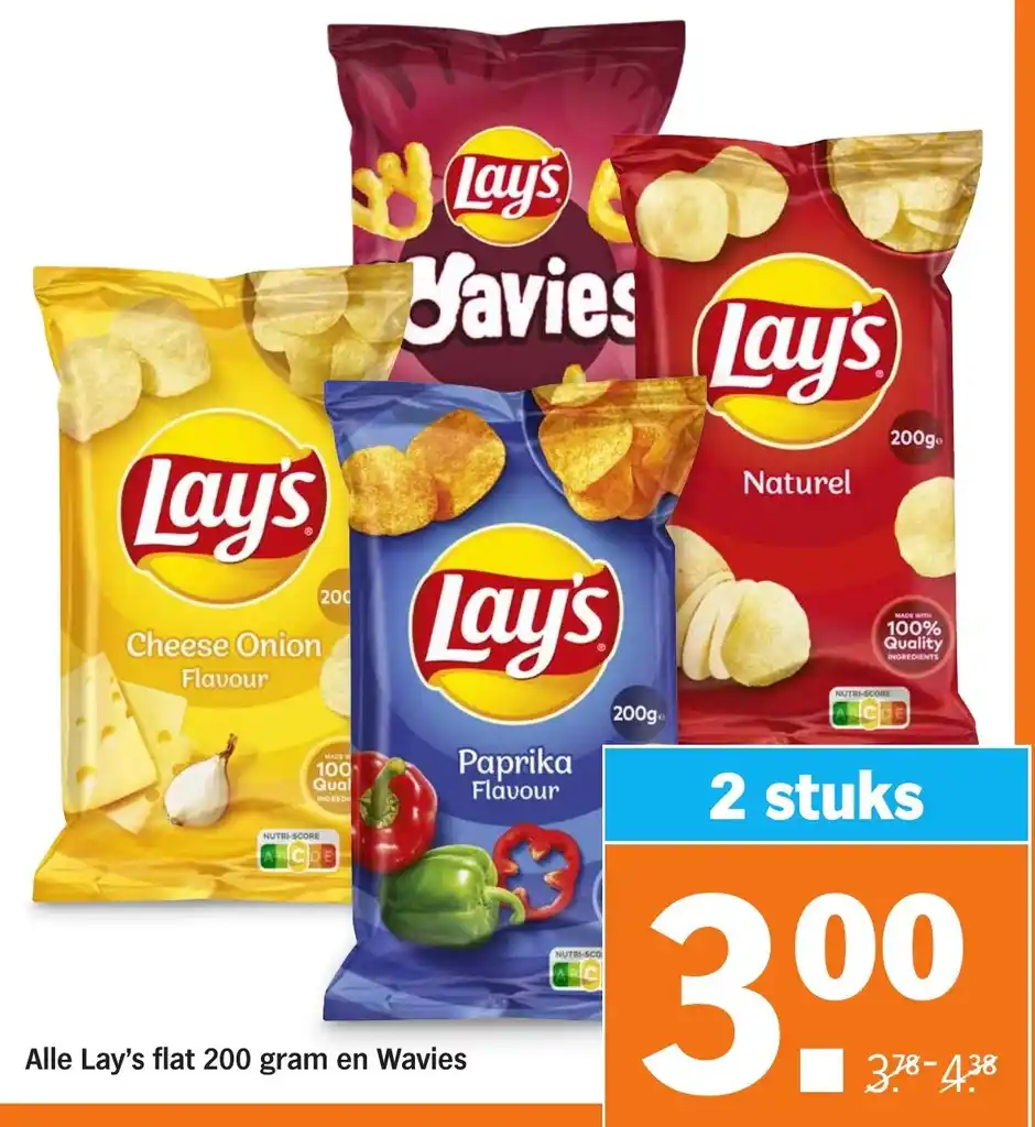 Alle Lay's flat 200 gram en Wavies aanbieding bij Albert Heijn