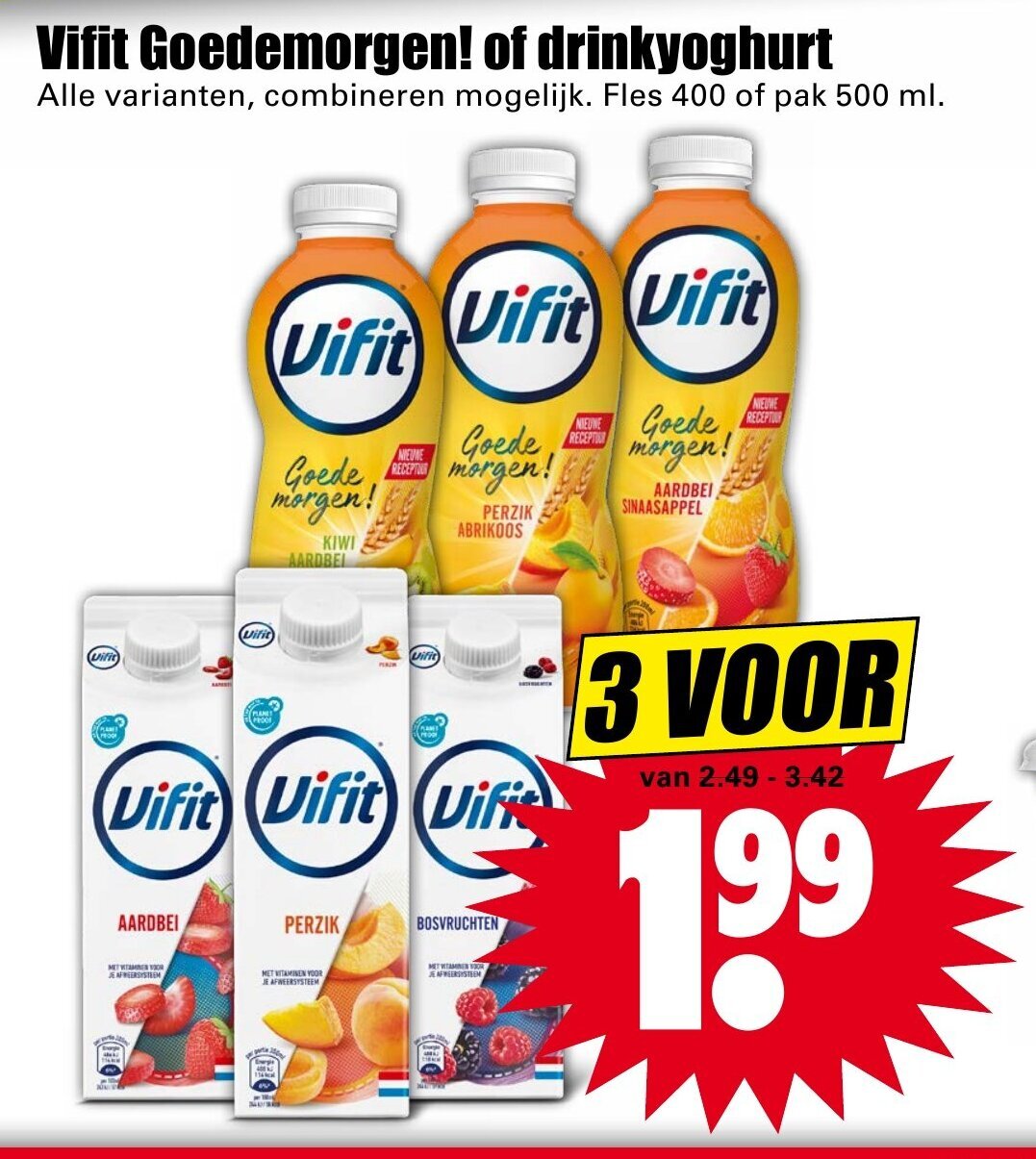 Vifit Goedemorgen of drinkyoghurt 400-500ml aanbieding bij Dirk