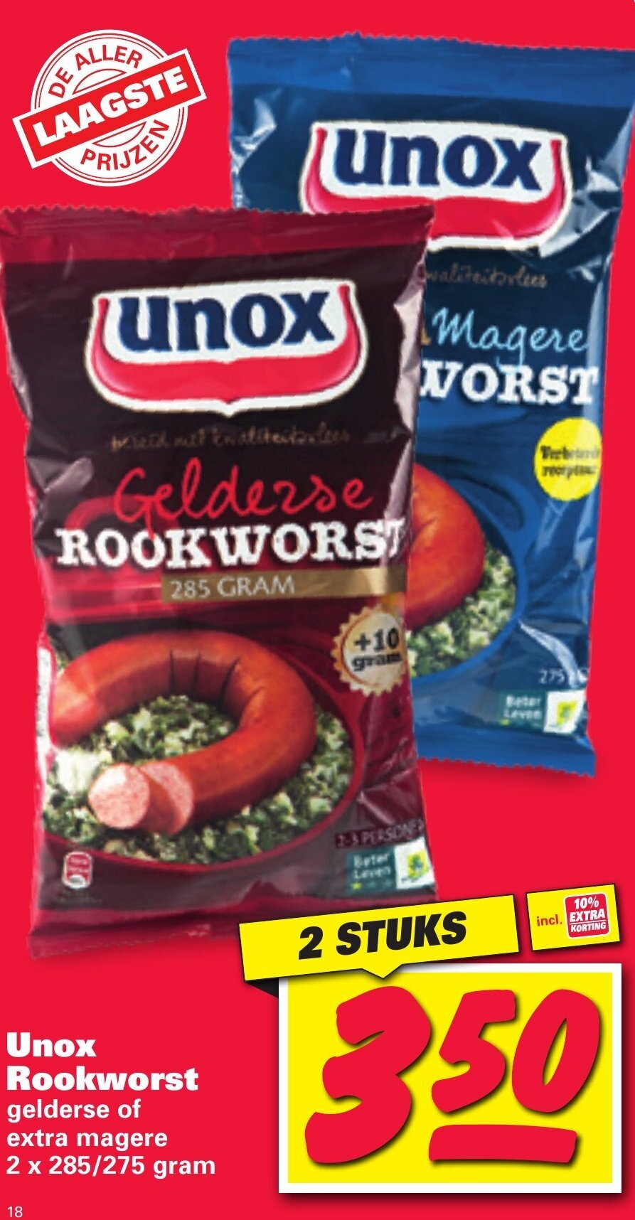 Unox Rookworst 2x285/275g aanbieding bij Nettorama