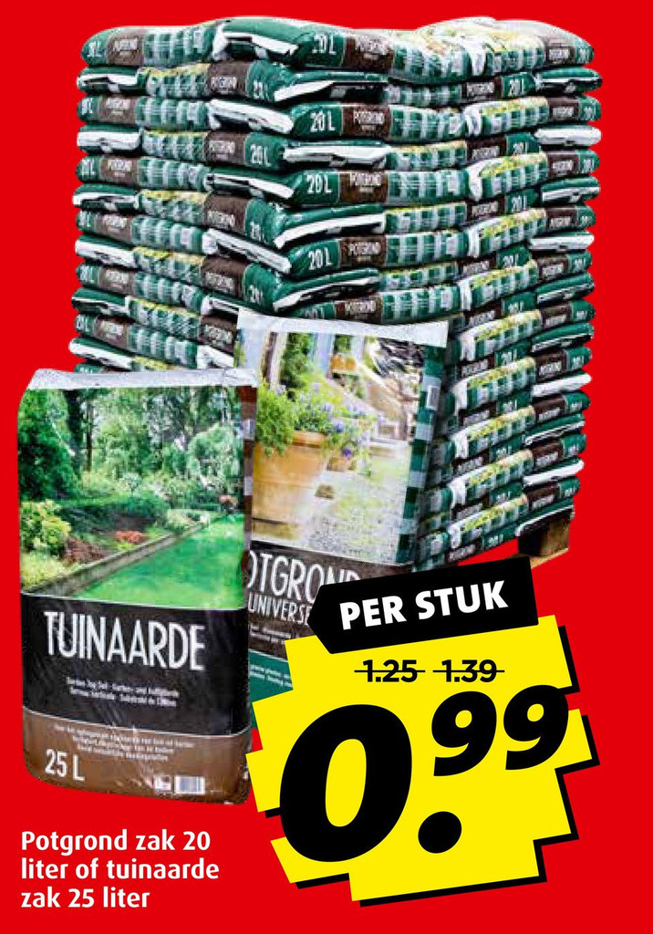 Potgrond zak 20 liter of tuinaarde zak 25 liter aanbieding bij Boni