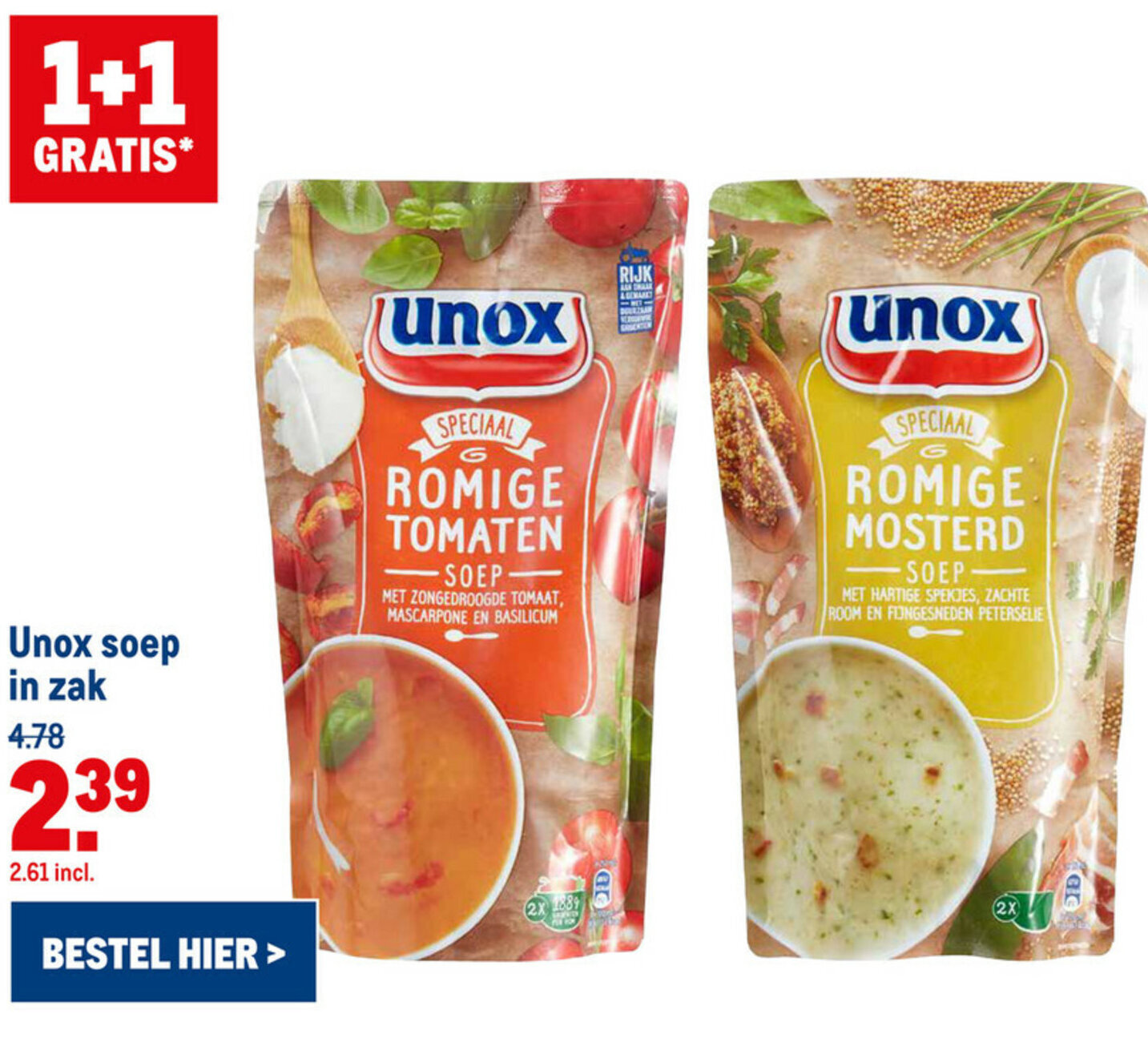 Unox Soep in zak 2*570ml aanbieding bij Makro