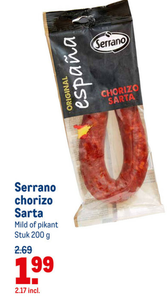 Serrano Chorizo Sarta 200g aanbieding bij Makro