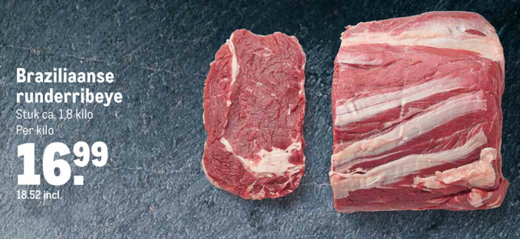 Braziliaanse runderribeye 1kg aanbieding bij Makro