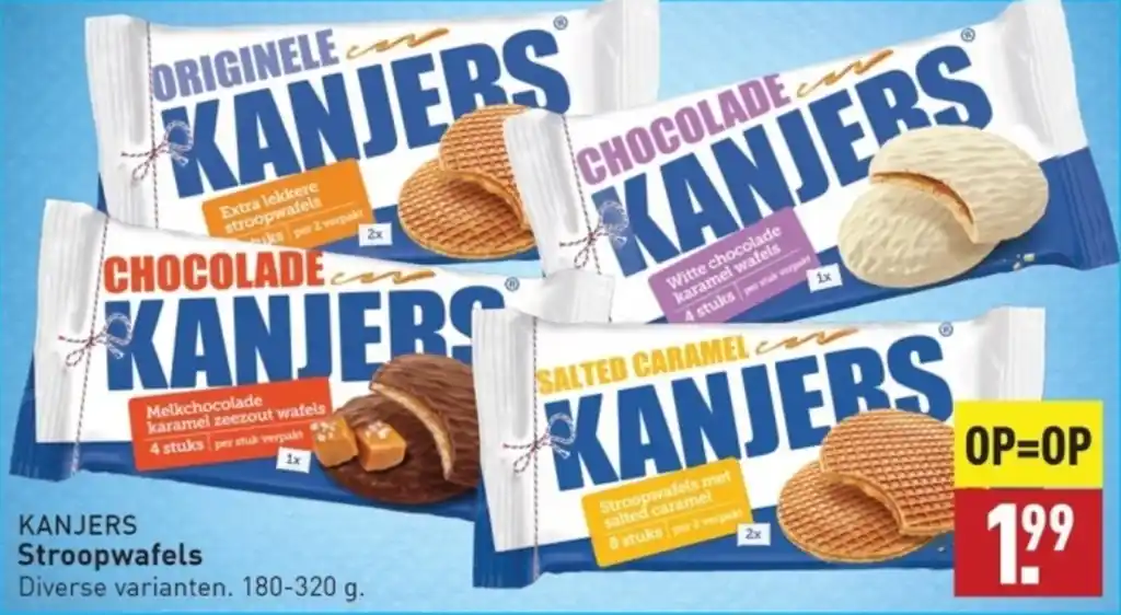 Kanjers stroopwafels 180-320g aanbieding bij ALDI