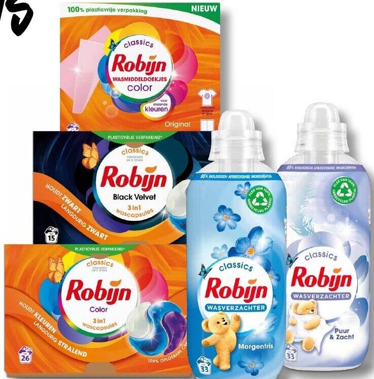 Robijn wasverzachter capsules of wasmiddeldoekjes 1+1 GRATIS aanbieding ...