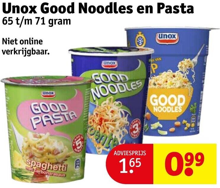 Unox good noodles en pasta 65 t/m 71 gram aanbieding bij Kruidvat
