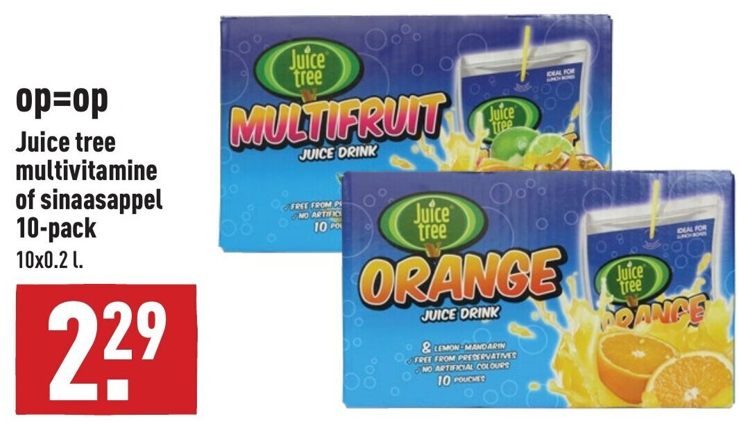 juice tree multivitamine of sinaasppel 10x0.2L aanbieding bij ALDI