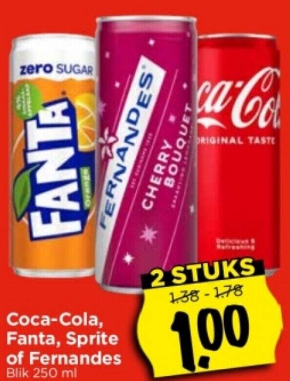 Coca-Cola, Fanta, Sprite of Fernandes Blik 250 ml aanbieding bij Vomar ...