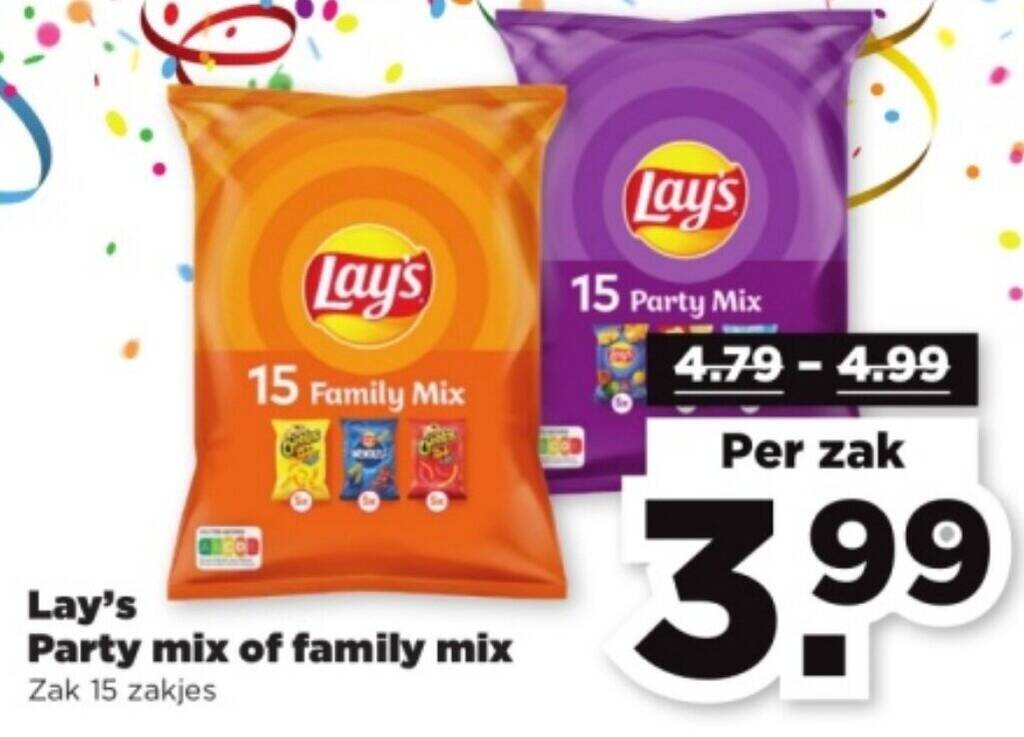 Lay's party mix of family mix per zak aanbieding bij PLUS