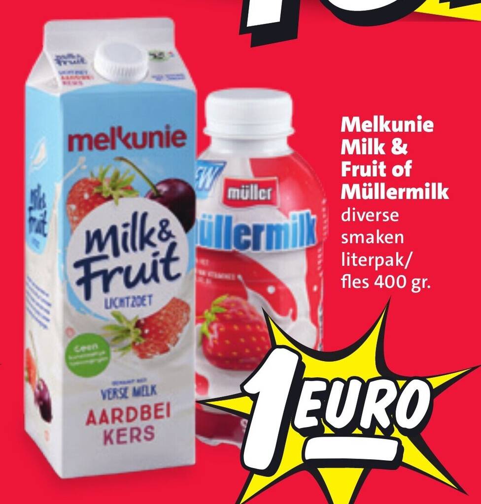 Melkunie Milk & Fruit of Müllermilk 400 gram aanbieding bij Nettorama
