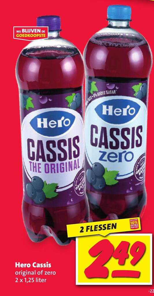 Hero Cassis original of zero 2 x 1,25 liter aanbieding bij Nettorama