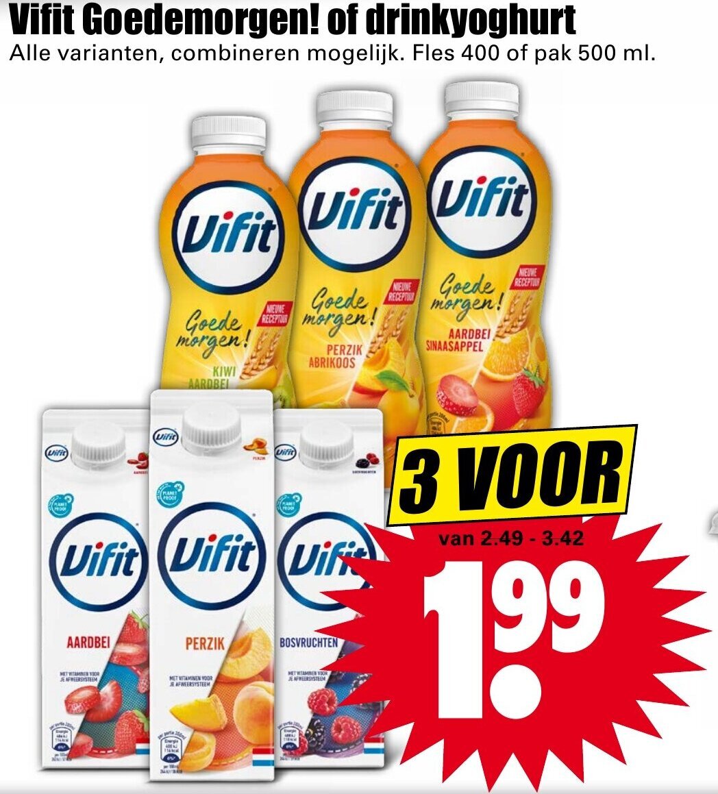 Vifit Goedemorgen of drinkyoghurt 3*400/500ml aanbieding bij Dirk