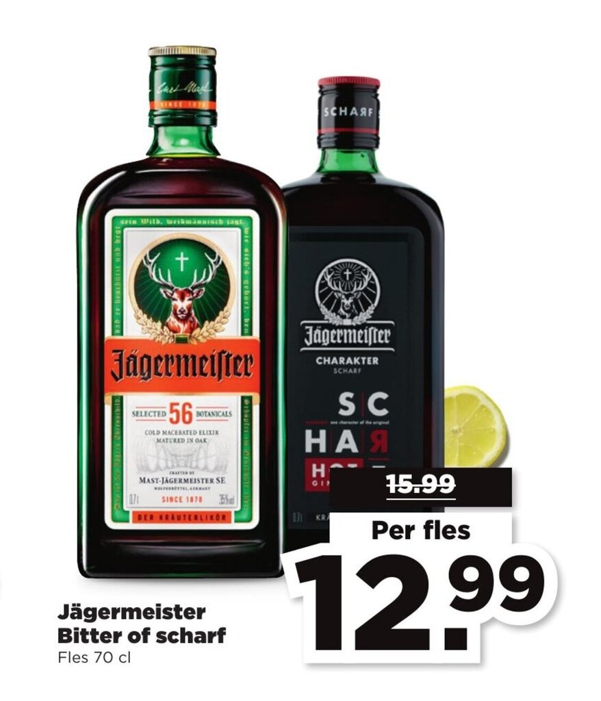 Jagermeister Bitter of Scharf Fles 70cl aanbieding bij PLUS