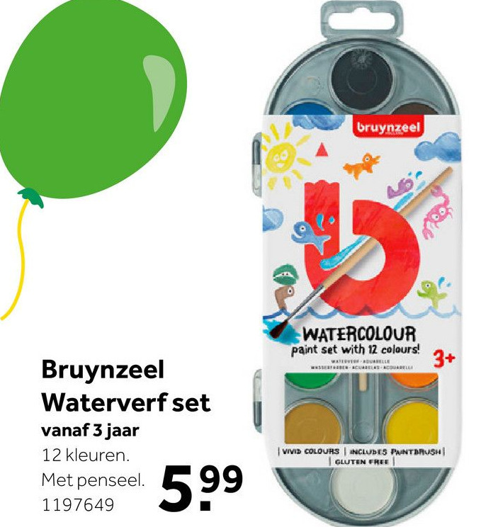 Bruynzeel waterverf set van 12 kleuren aanbieding bij Intertoys