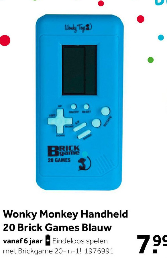 Wonky Monkey 20 Brick games handheld - blauw aanbieding bij Intertoys