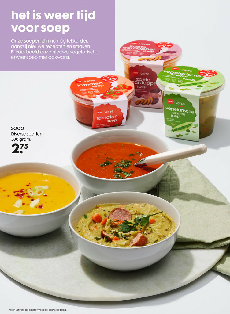 Soep Diverse Soorten 500 gram aanbieding bij HEMA