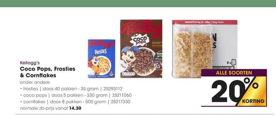 Kellogg`s Coco Pops Frosties and Cornflakes aanbieding bij HANOS