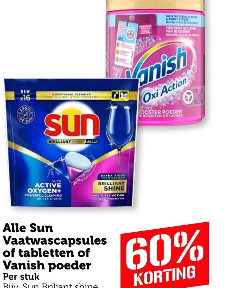 Alle Sun Vaatwascapsules of tabletten of Vanish poeder aanbieding bij Coop