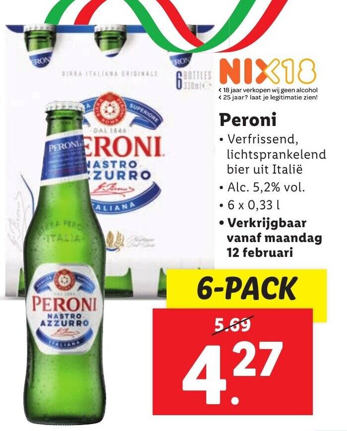 Peroni 6-pak aanbieding bij Lidl