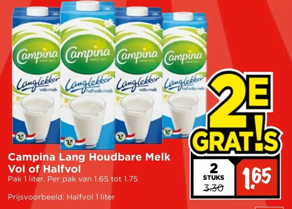 Campina Lang Houdbare Melk Vol of Halfvol aanbieding bij Vomar ...