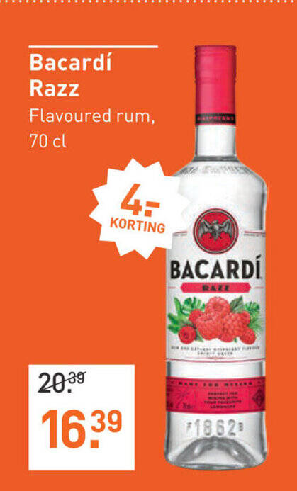 Bacardí Razz Flavoured rum, 70 cl aanbieding bij Gall & Gall