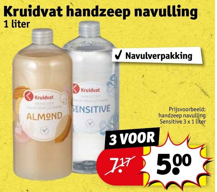 handzeep navulling Sensitive 3 x 1 liter aanbieding bij Kruidvat