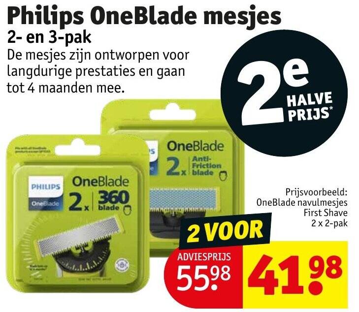 Philips OneBlade mesjes 2- en 3-pak aanbieding bij Kruidvat