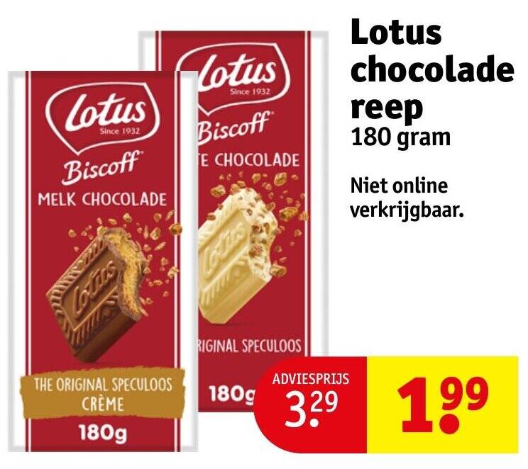 Lotus chocolade reep 180 gram aanbieding bij Kruidvat