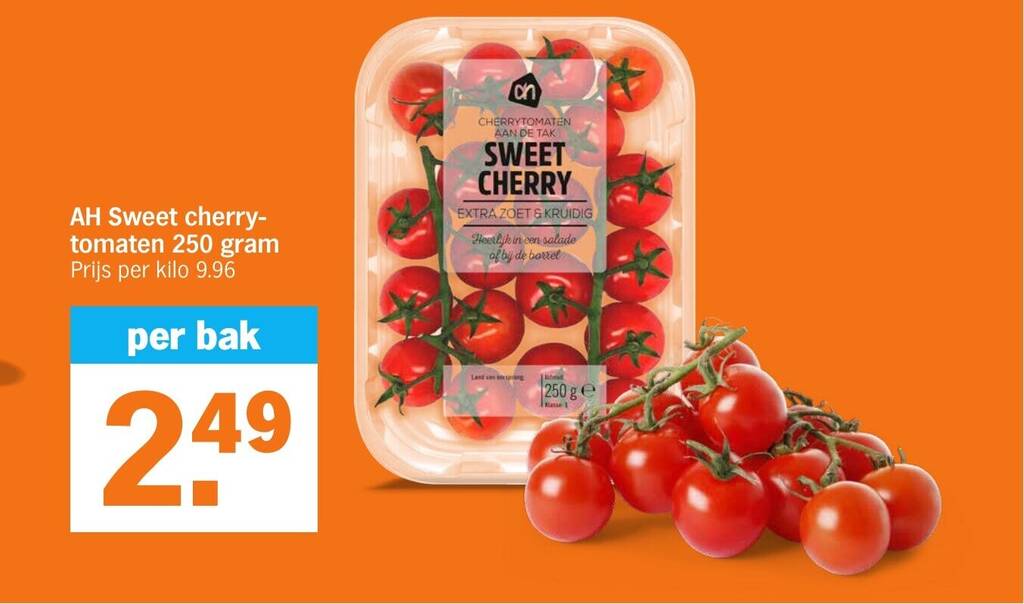 Sweey cherry tomaten 250 gram aanbieding bij Albert Heijn