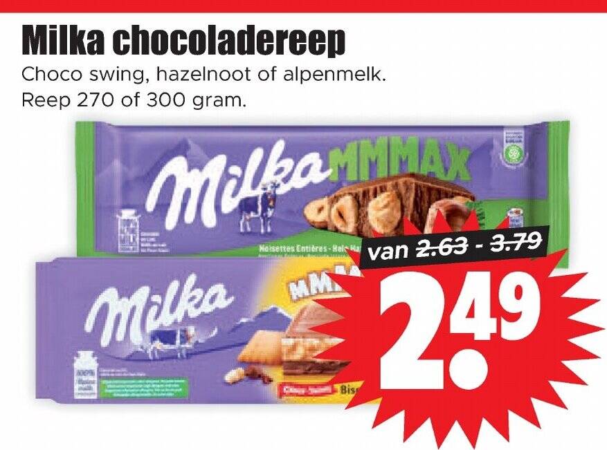 Milka chocoladereep Choco swing, hazelnoot of alpenmelk. Reep 270 of ...