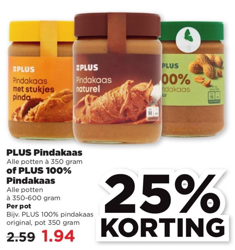 Pindakaas of 100% Pindakaas aanbieding bij PLUS