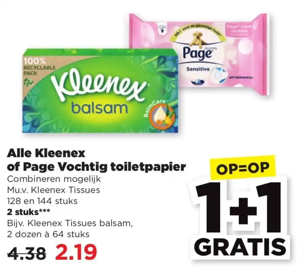 Alle Kleenex of Page Vochtig toiletpapier aanbieding bij PLUS
