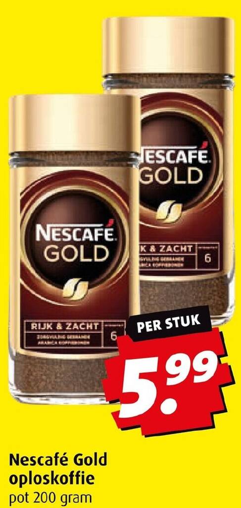 Nescafe gold oploskoffie pot 200 gram aanbieding bij Boni
