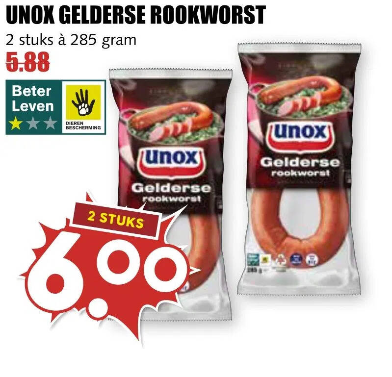 UNOX GELDERSE ROOKWORST aanbieding bij MCD Supermarkt