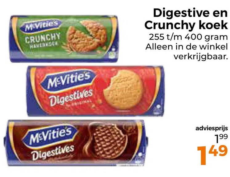 Digestive en Crunchy koek aanbieding bij Trekpleister