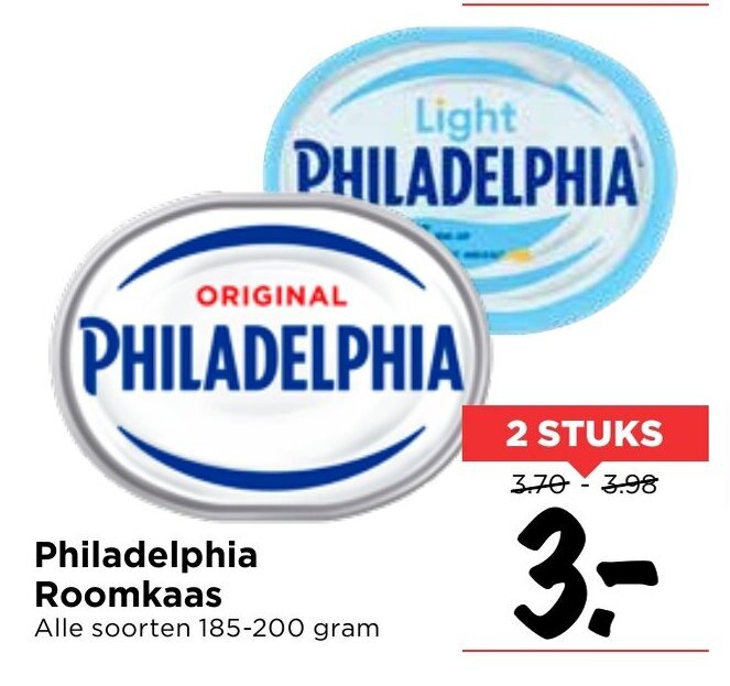 Philadelphia Roomkaas 2*185-200g aanbieding bij Vomar