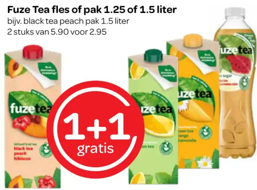 Fuze Tea fles of pak 1.25 of 1.5 liter aanbieding bij Spar