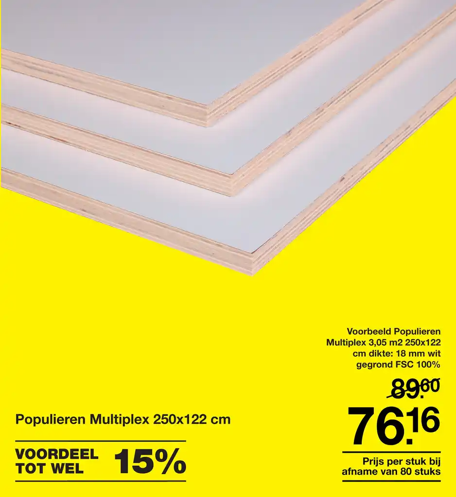 Populieren multiplex 250 x 122 cm aanbieding bij BOUWMAAT