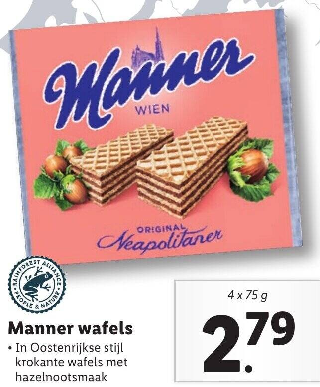 Manner wafels 4x75g aanbieding bij Lidl
