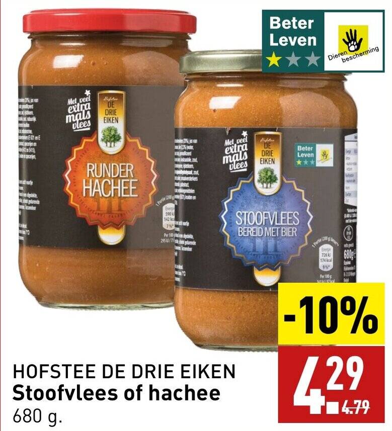 HOFSTEE DE DRIE EIKEN Stoofvlees of hachee 680g aanbieding bij ALDI