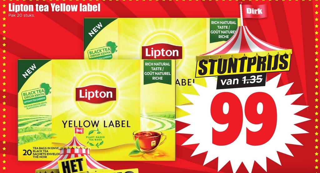 Lipton tea yellow label aanbieding bij Dirk