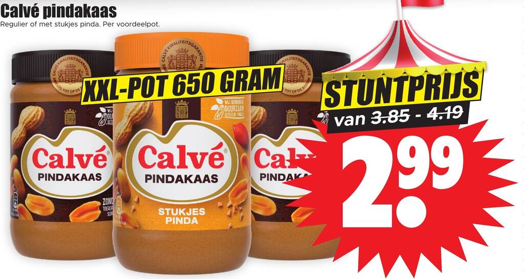 Calve pindakaas XXL POT 650 gram aanbieding bij Dirk