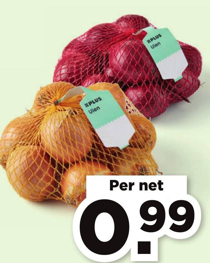 Rode of gele uien per net aanbieding bij PLUS