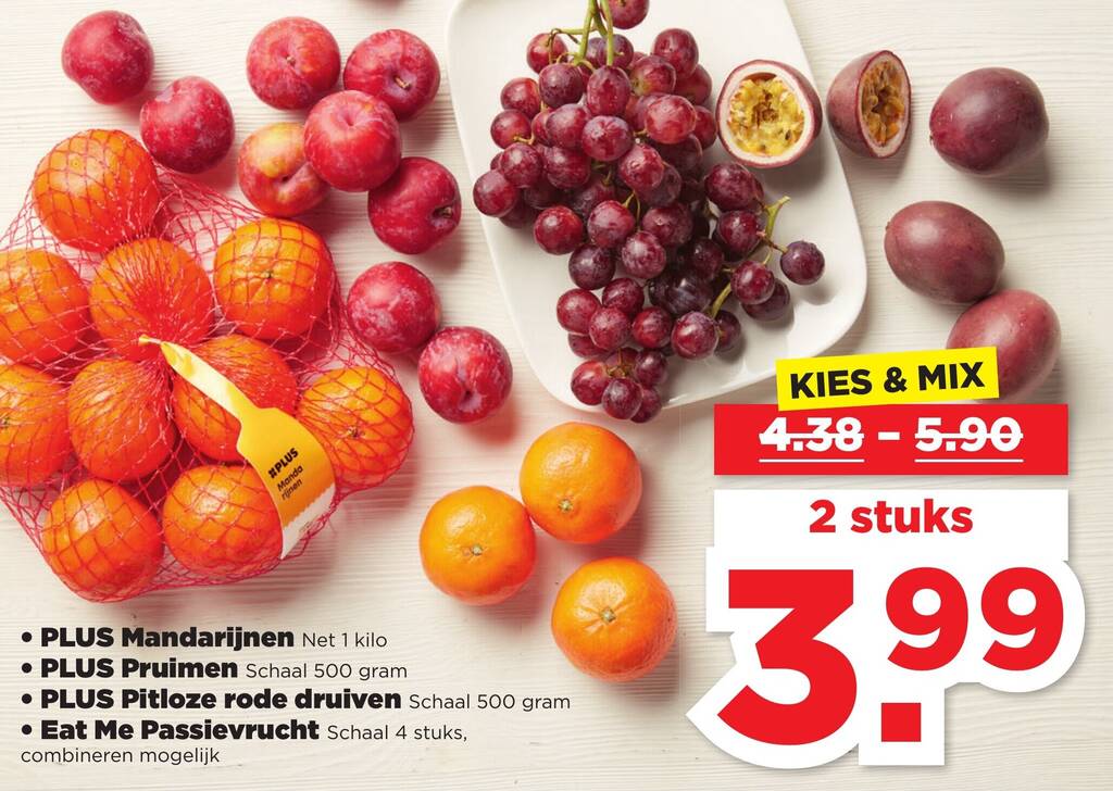Kies & mix Mandarijnen pruimen aanbieding bij PLUS
