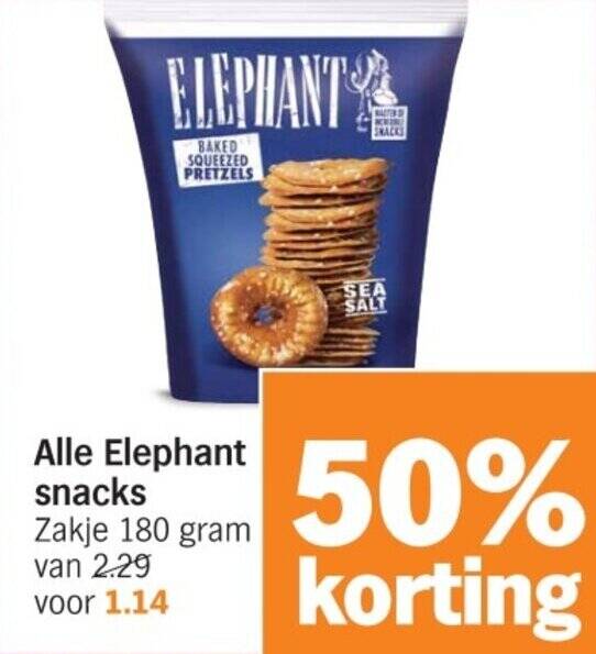 Alle Elephant snacks 180 gram aanbieding bij Albert Heijn